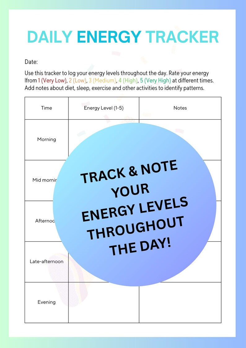 Daily Energy Tracker Printable: Self-care Journal, Wellness Log (PDF ...