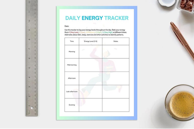 Daily Energy Tracker Printable PDF – Energy Log | Energy Levels Journal ...