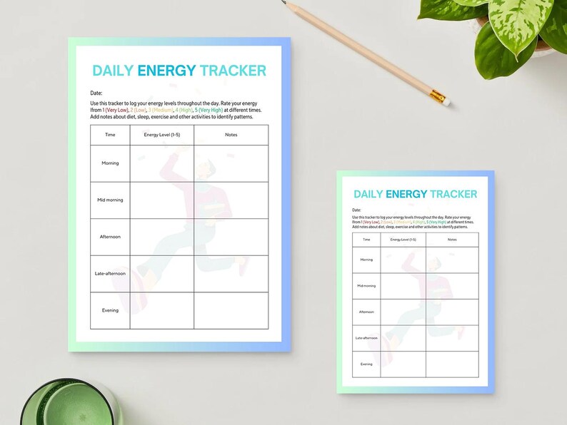 Daily Energy Tracker Printable: Self-care Journal, Wellness Log (PDF ...