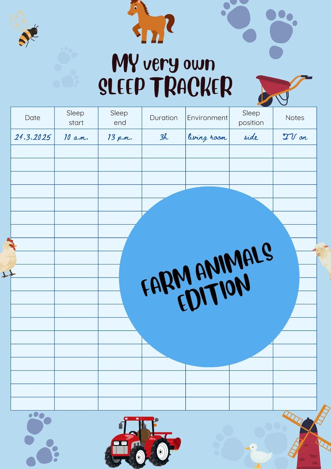 Farm Animals Baby Sleep Tracker: Printable Nursery Log (PDF & PNG) - Etsy