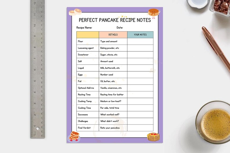 Perfect Pancake Recipe Notes | Printable Pancake Recipe Tracker ...
