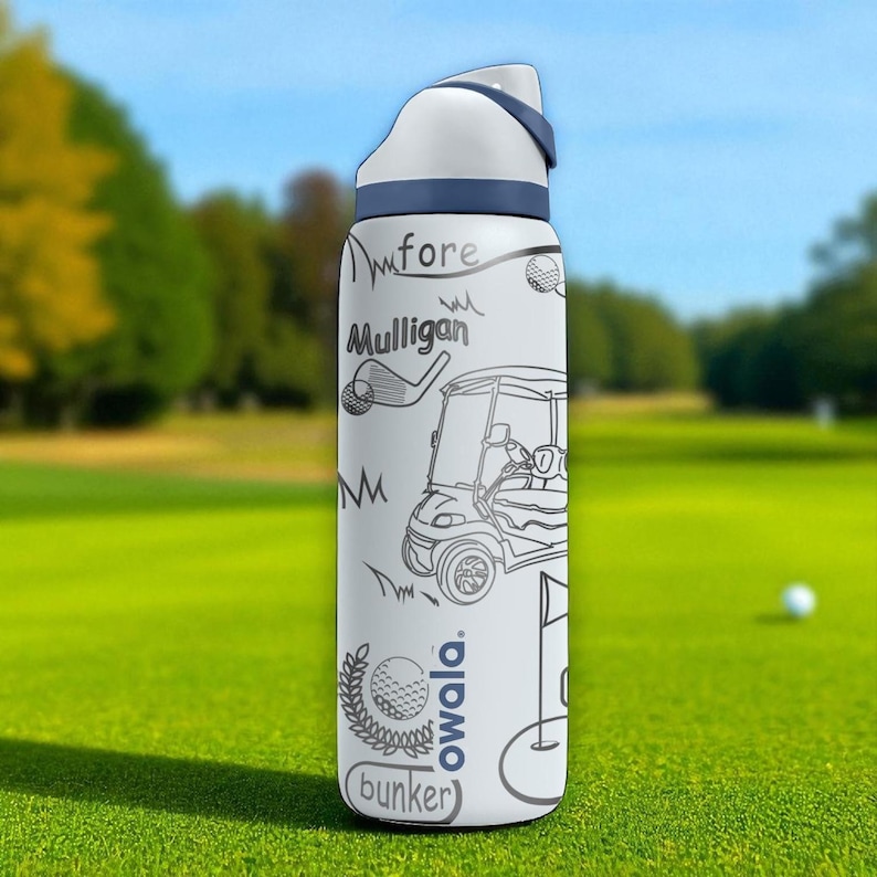 Engraved Golf Tumbler – Owala Bottle With Golf Cart and Clubs – Funny ...