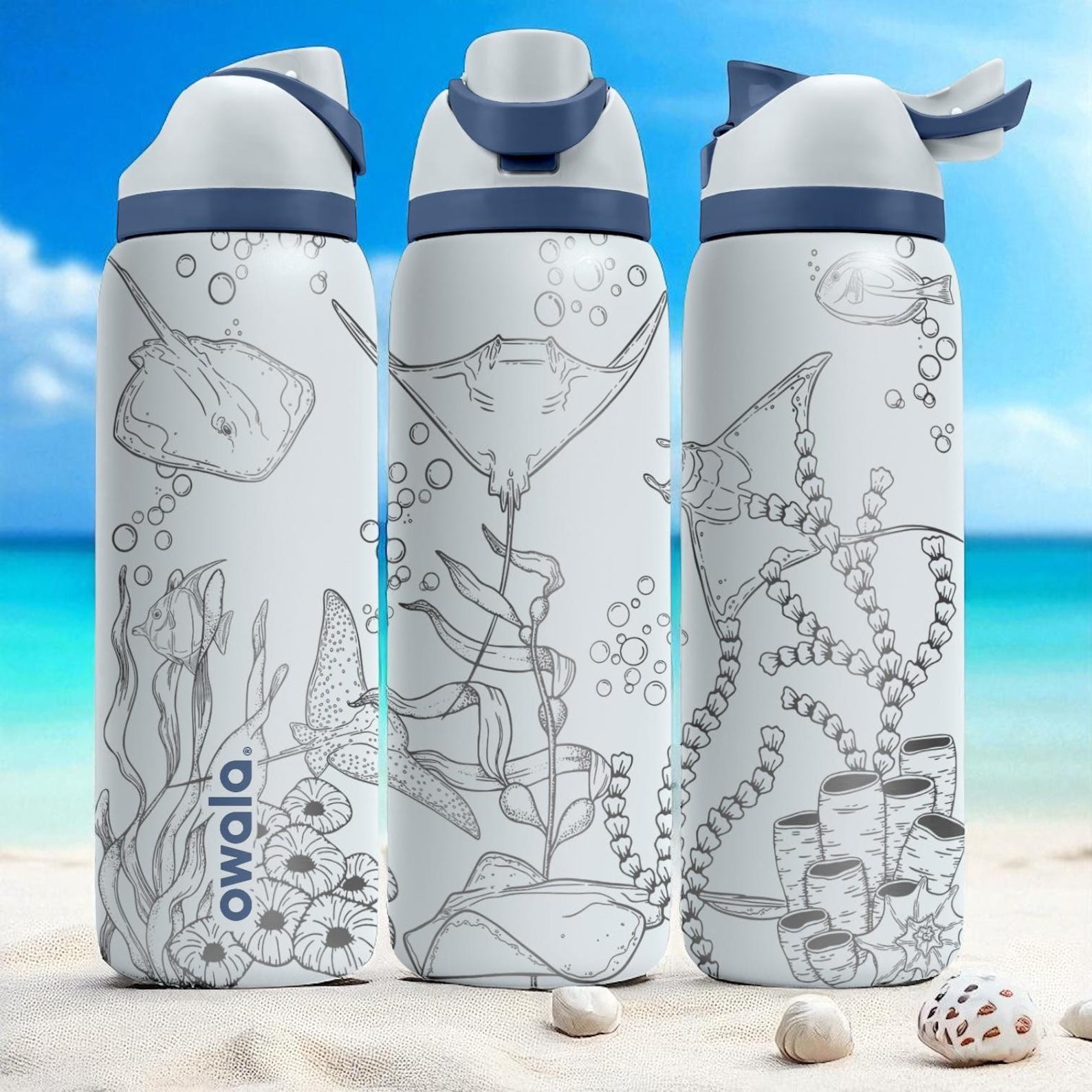 Stingray Ocean Tumbler – 16oz 24oz 32oz 40oz Custom Engraved Owala ...