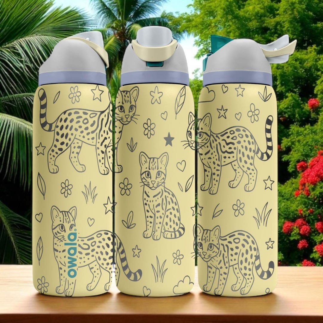 Engraved Wild Cat Owala Bottle – Cute Jungle Cat Design Tumbler – 16oz ...