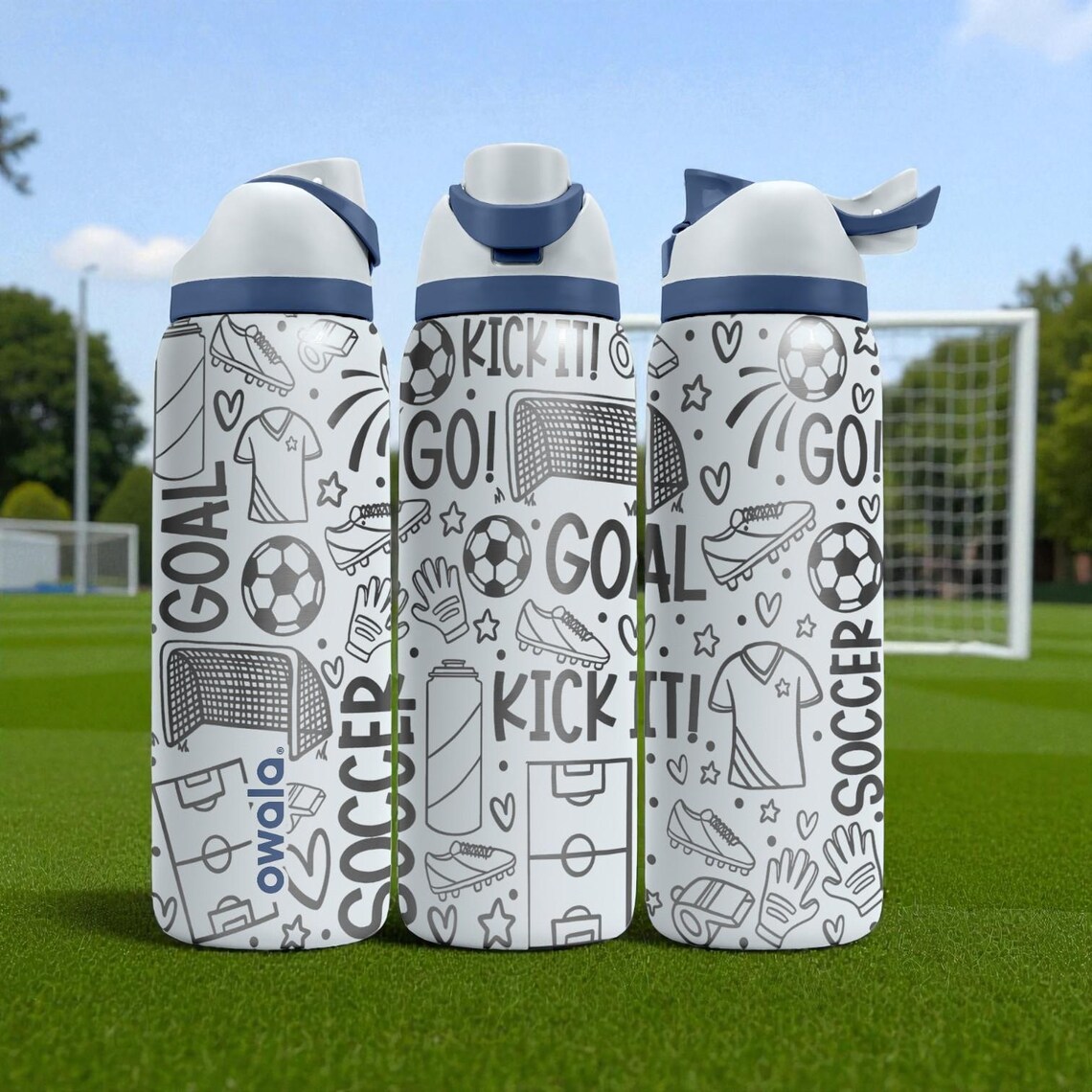Soccer Engraved Owala Bottle – Goal, Kick, and Sports Pattern – Soccer ...