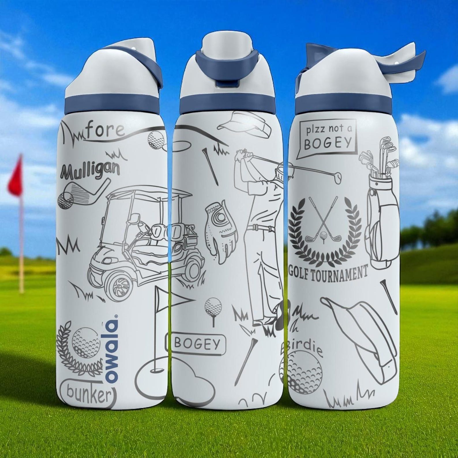 Engraved Golf Tumbler – Owala Bottle With Golf Cart and Clubs – Funny ...
