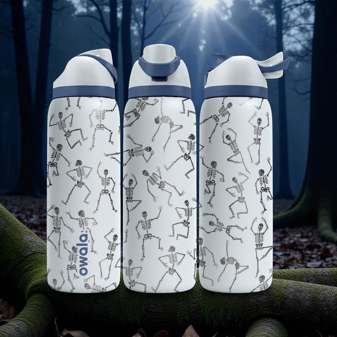 Dancing Skeletons Engraved Owala Bottle – Spooky Cute Halloween Pattern ...