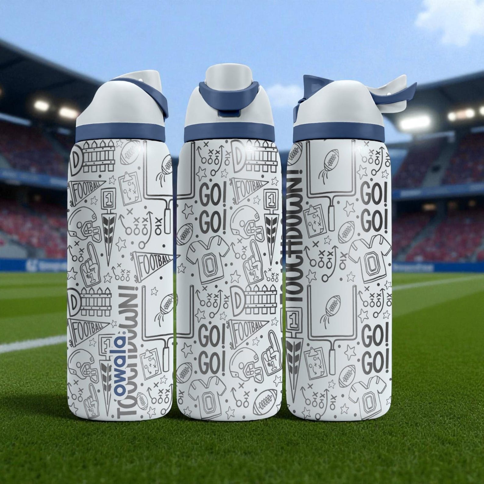Football Engraved Owala Bottle – Touchdown & Game Day Pattern – Sports ...