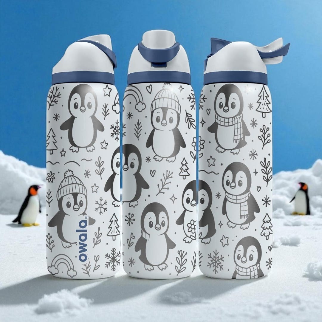 Penguin Owala Bottle – 16oz 24oz 32oz 40oz Winter Engraved Cup – Cute ...