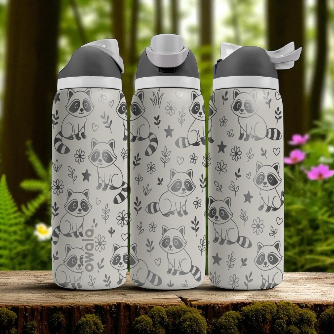 Engraved Raccoon Water Bottle – Owala Tumbler With Cute Forest Raccoons ...