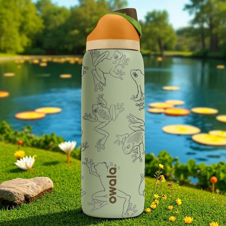 Engraved Frog Owala Bottle – Funny Tree Frog Design Tumbler – 16oz 24oz ...
