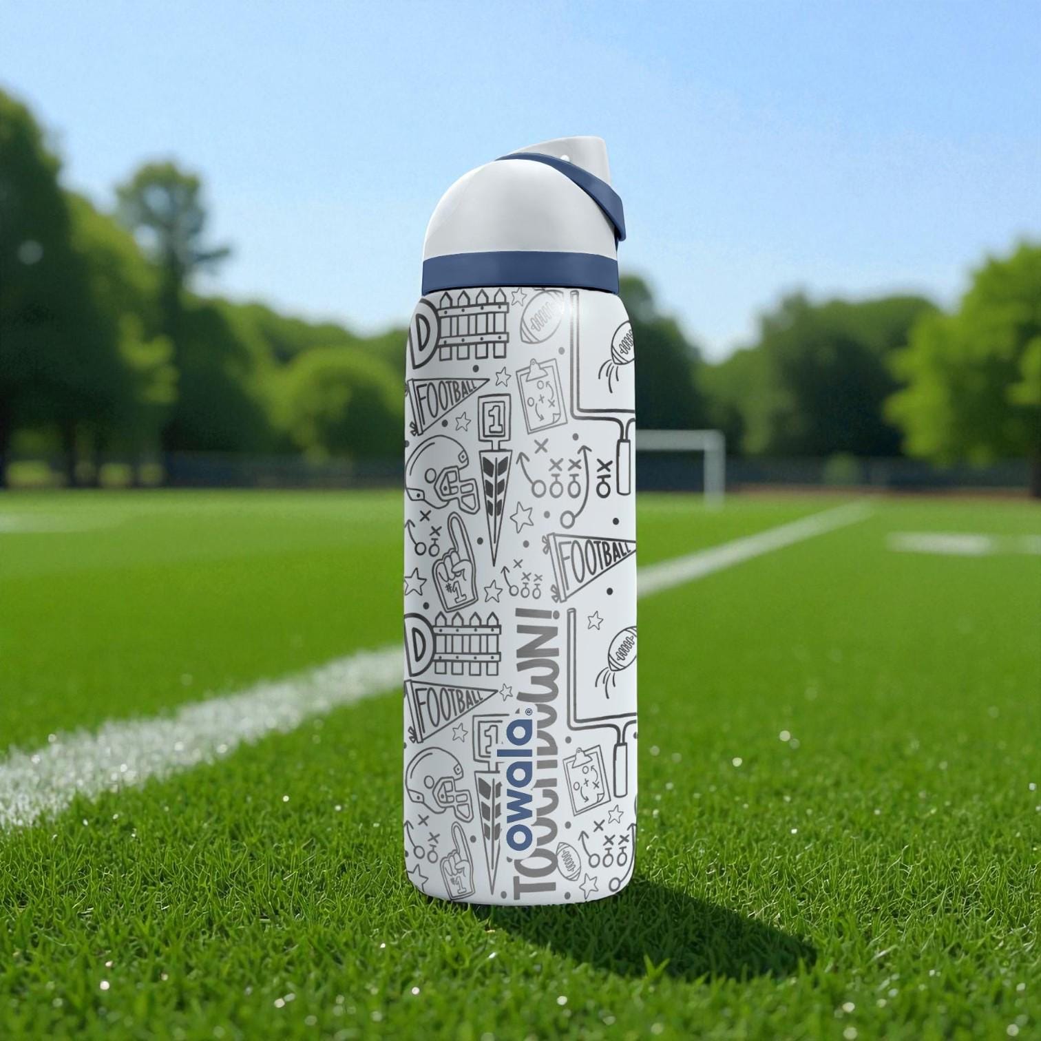 Football Engraved Owala Bottle – Touchdown & Game Day Pattern – Sports ...