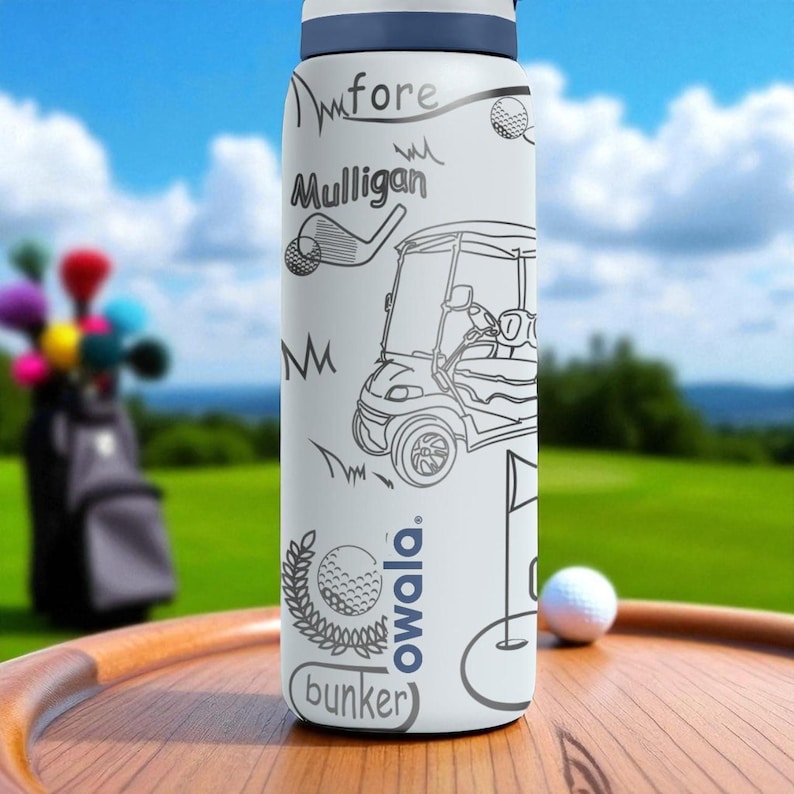 Engraved Golf Tumbler – Owala Bottle With Golf Cart and Clubs – Funny ...