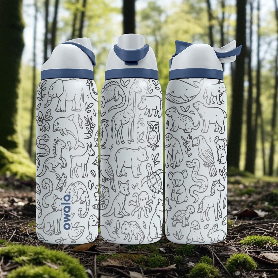 Wildlife Engraved Owala Bottle – Forest Animal Wrap Design – Stainless ...