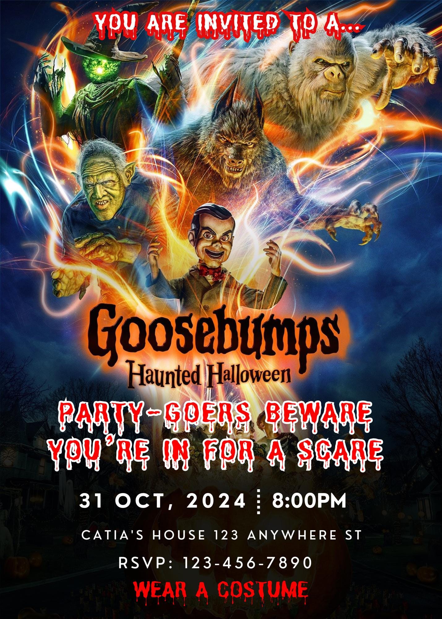 Goosebumps Birthday Party Invitation , Black Them Costume Party ...