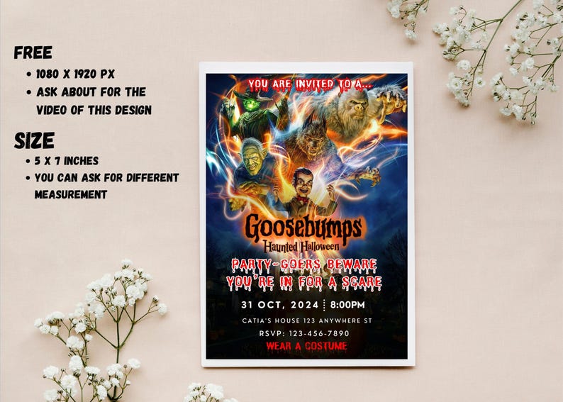 Goosebumps Birthday Party Invitation , Black Them Costume Party ...
