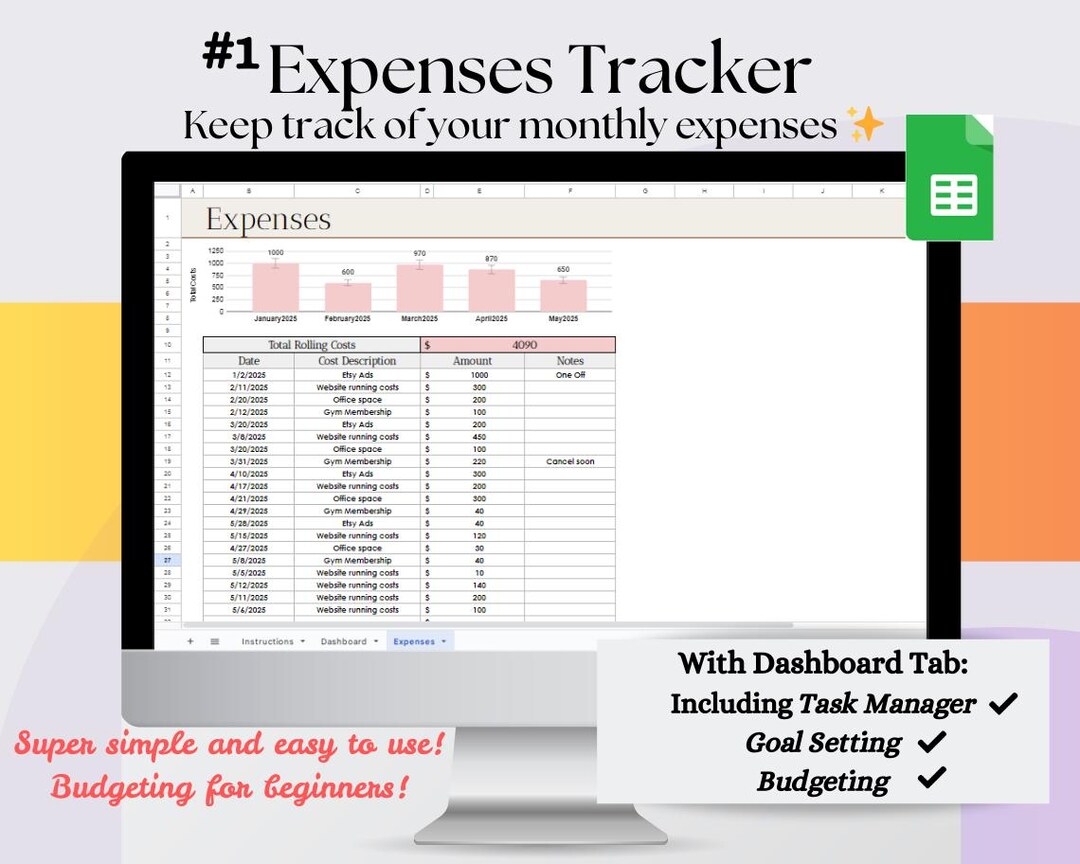 Expenses Tracker, Monthly Incoming and Outgoing, Small Business Expense ...