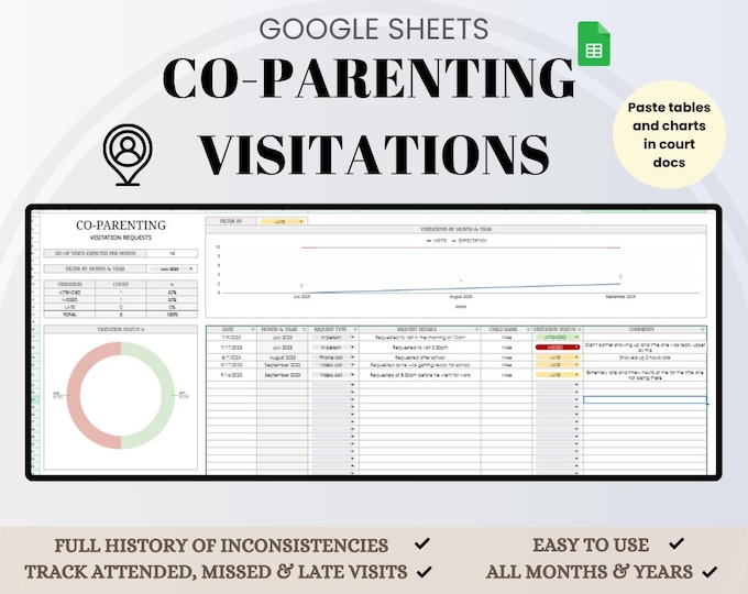 Co-parenting Tracker Spreadsheet: Visitation, Custody, & Call Log on ...