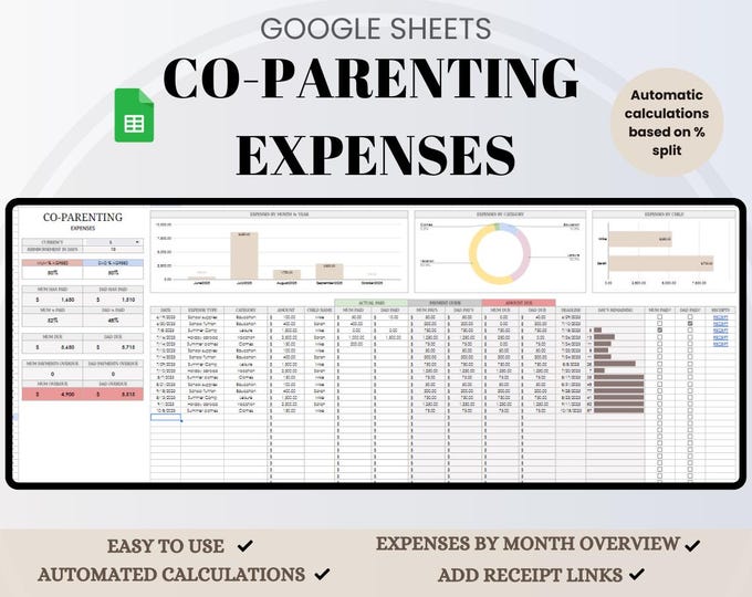 Co-parenting Expenses Tracker: Automated Google Sheets Spreadsheet - Etsy