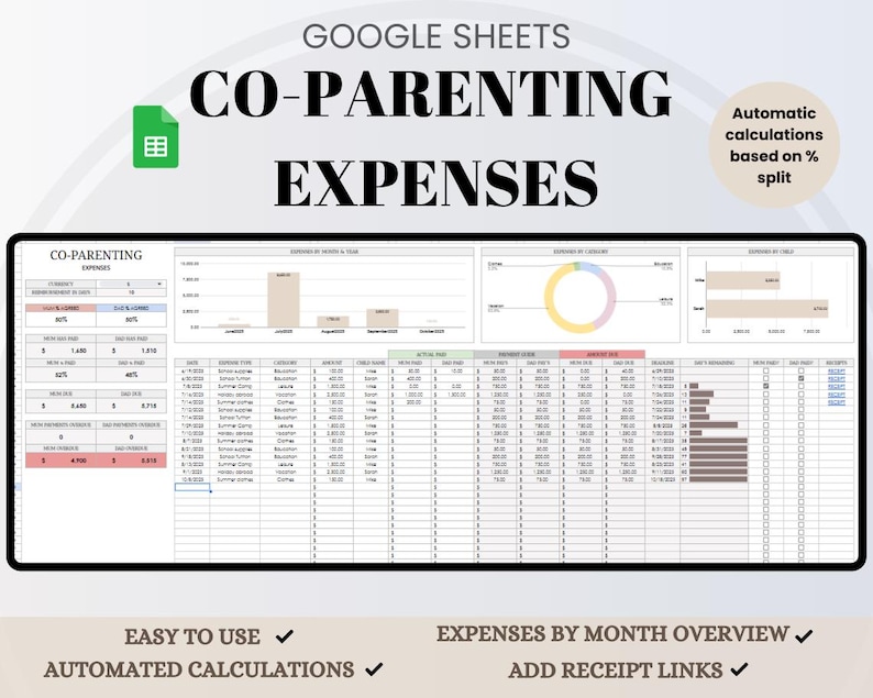 Co-parenting Expenses Tracker: Automated Google Sheets Spreadsheet - Etsy