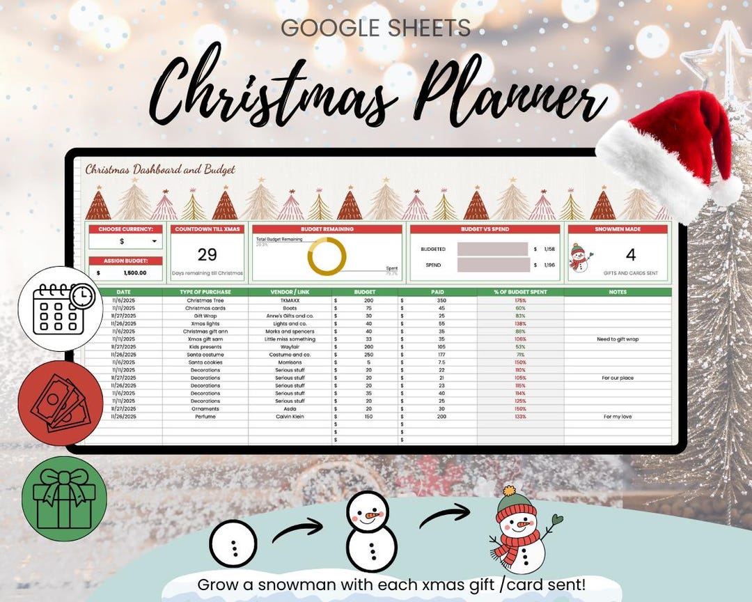 Christmas Planner Google Sheets Spreadsheets Christmas Gift Tracker - Etsy