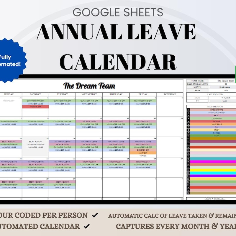 Employees Leave Calendar - Etsy