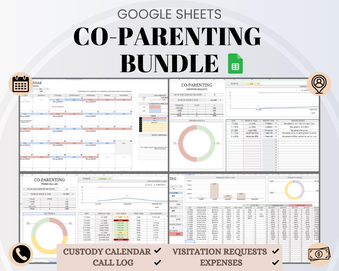 Co-parenting Documentation Bundle Google Sheets: Calendar & Custody Schedule Template - Etsy