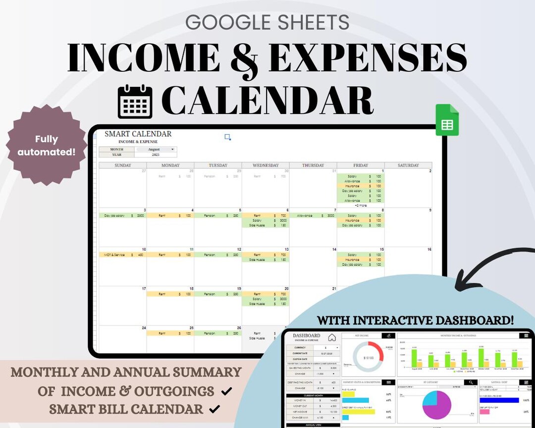 Income and Expenses Calendar Budget Planner Tracker, Bill Calendar ...