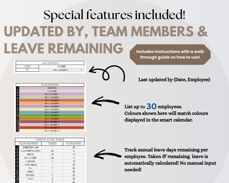 Employee Vacation Tracker Annual Leave Tracker Google Sheets Calendar ...