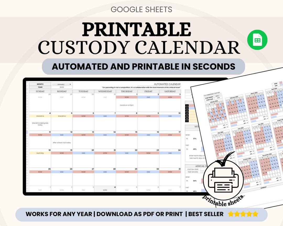2026 Co-parenting Calendar: Google Sheets Custody Schedule - Etsy