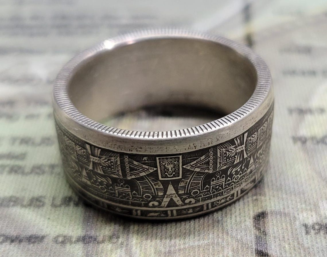 Large Aztec Calendar Coin Ring. Made From 1/2 Troy Oz .999 Fine Silver ...