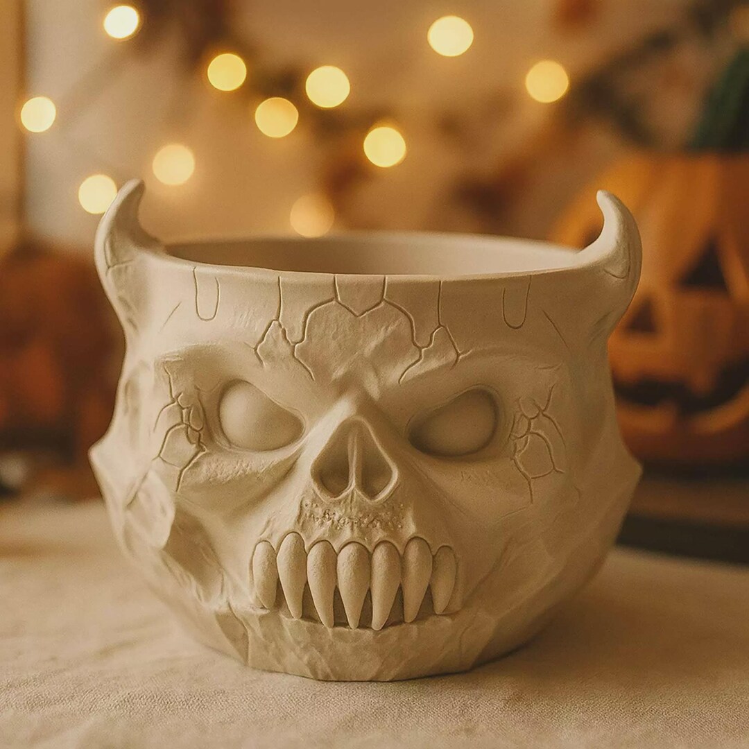 Gargoyle Skull Planter Bowl – 3D Printed Halloween Decor, Gothic ...