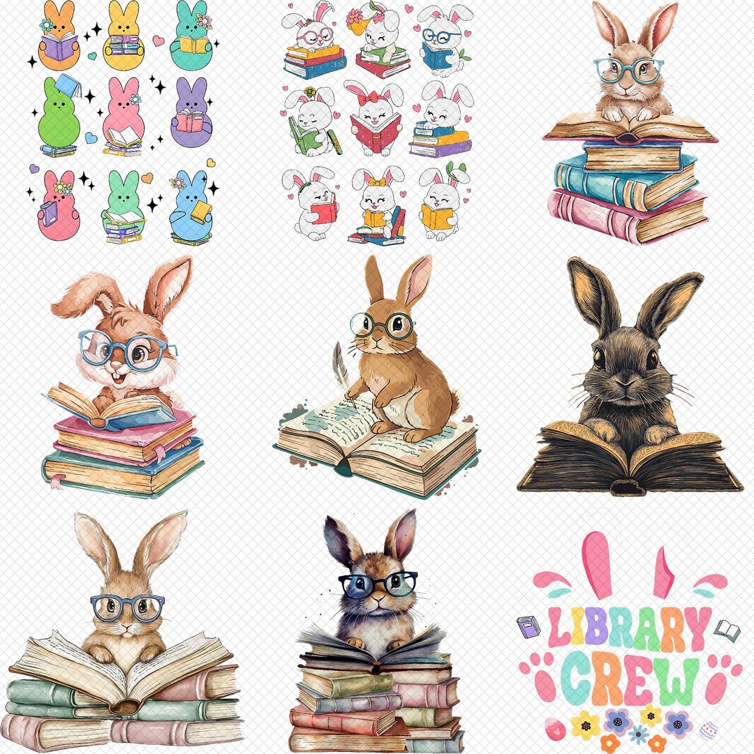 Cute Bunny Reading Books PNG, Library Rabbit Clipart, Watercolor Bunny ...