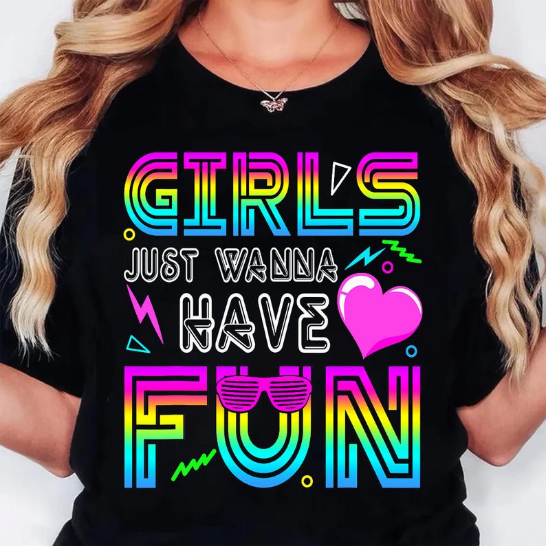 Girls Just Wanna Have Fun PNG Bundle, 80's Neon Retro PNG, Pink 80's ...
