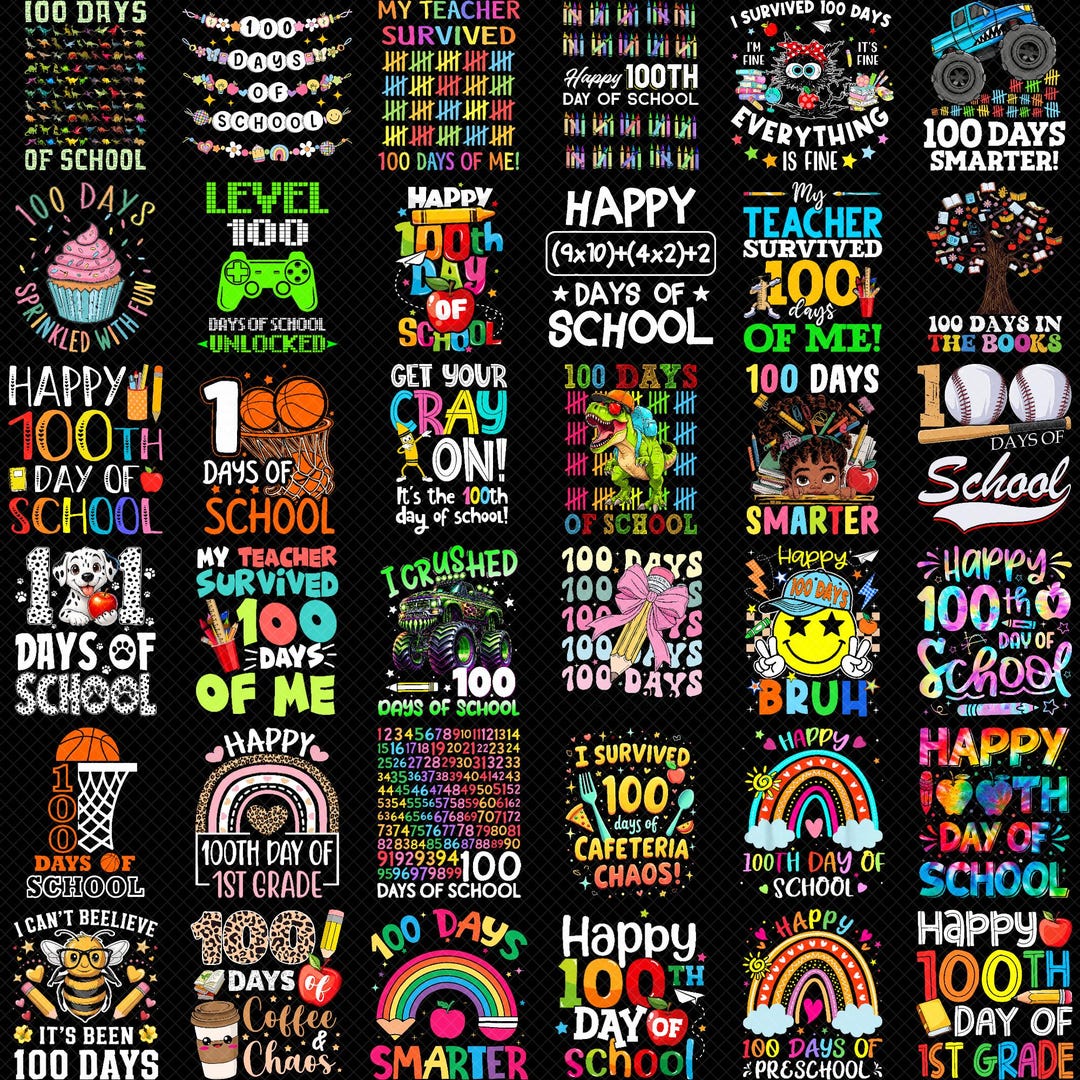 100th Day of School Png Bundle, I Crushed 100 Days of School Png, 100 ...