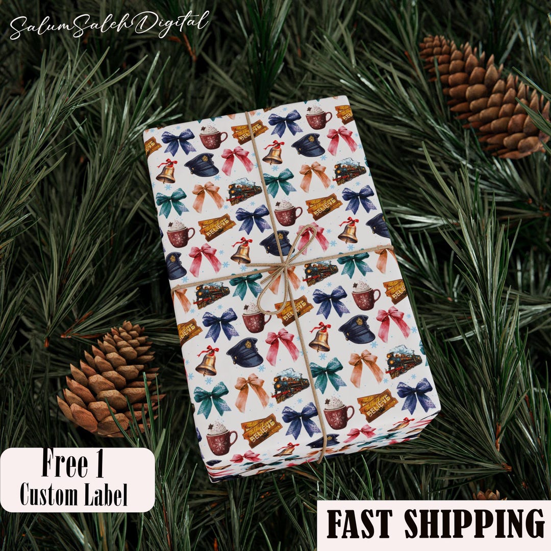 Christmas Wrapping Paper, Vintage Stamp Themed Paper Roll, Holiday Gift ...