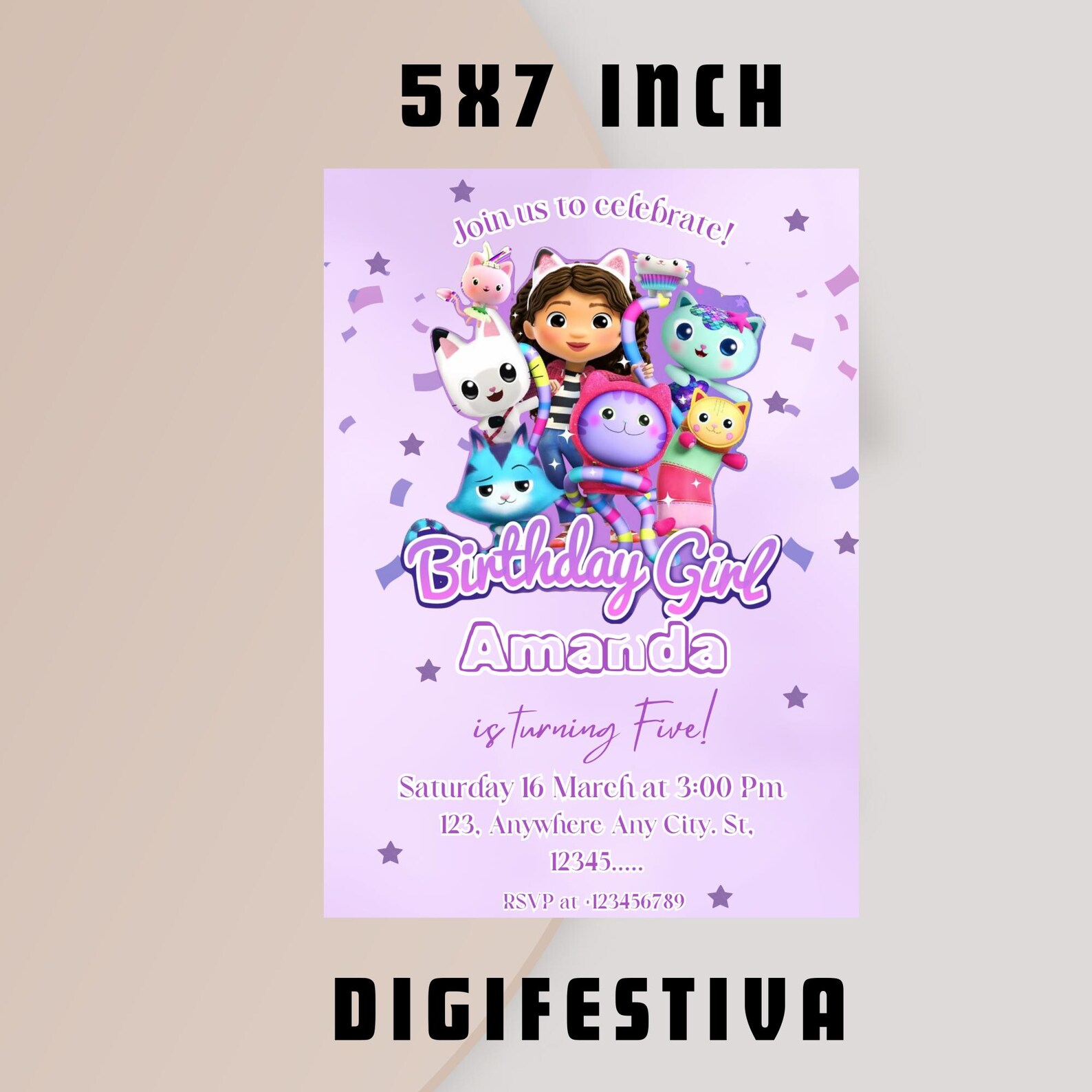 Gabbys Dollhouse Birthday Invitation, Digital Gabby Dollhouse ...