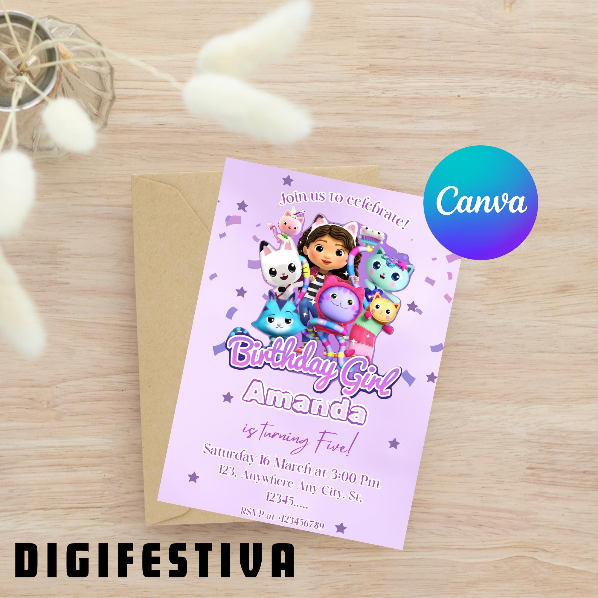 Gabbys Dollhouse Birthday Invitation, Digital Gabby Dollhouse ...