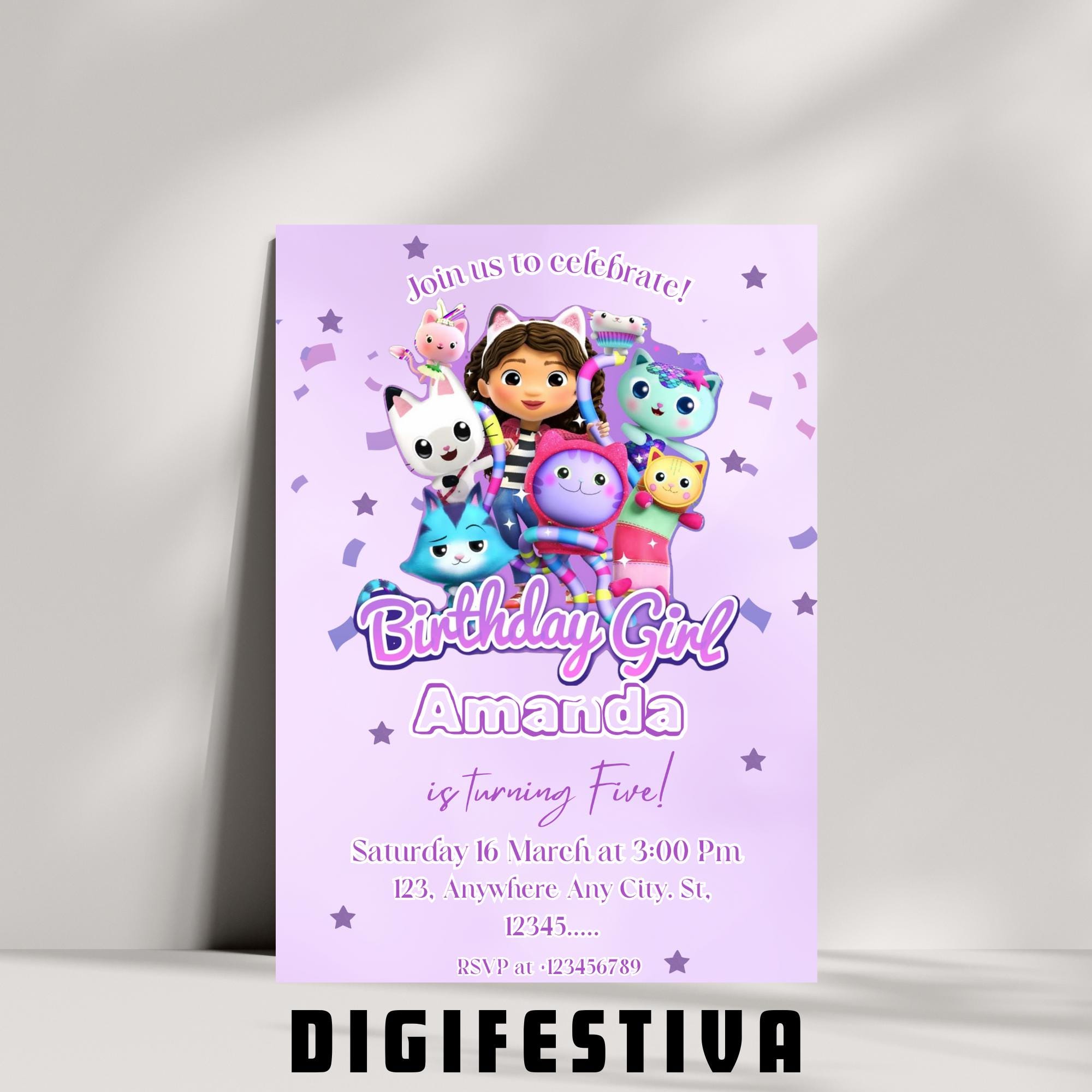 Gabbys Dollhouse Birthday Invitation, Digital Gabby Dollhouse ...