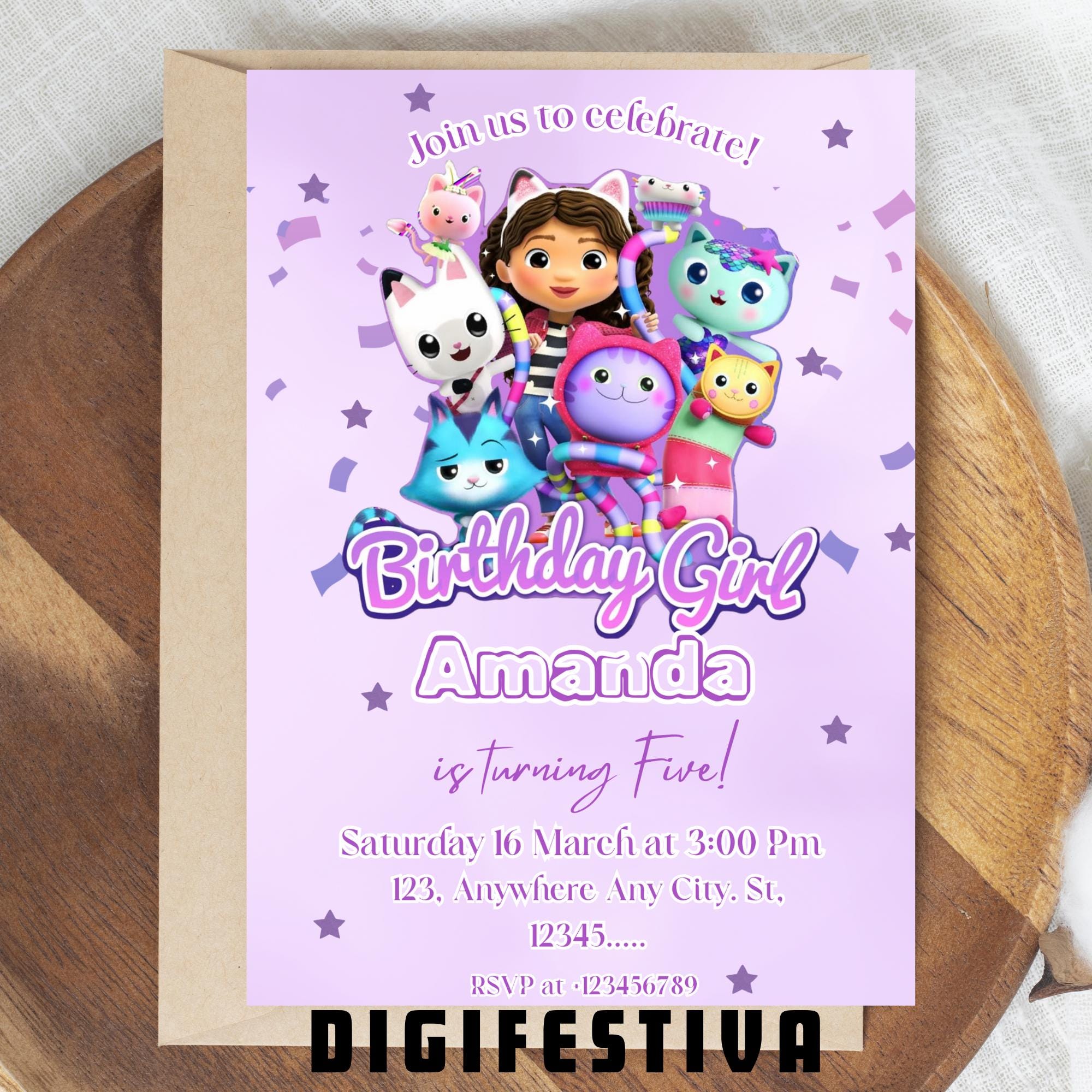 Gabbys Dollhouse Birthday Invitation, Digital Gabby Dollhouse ...