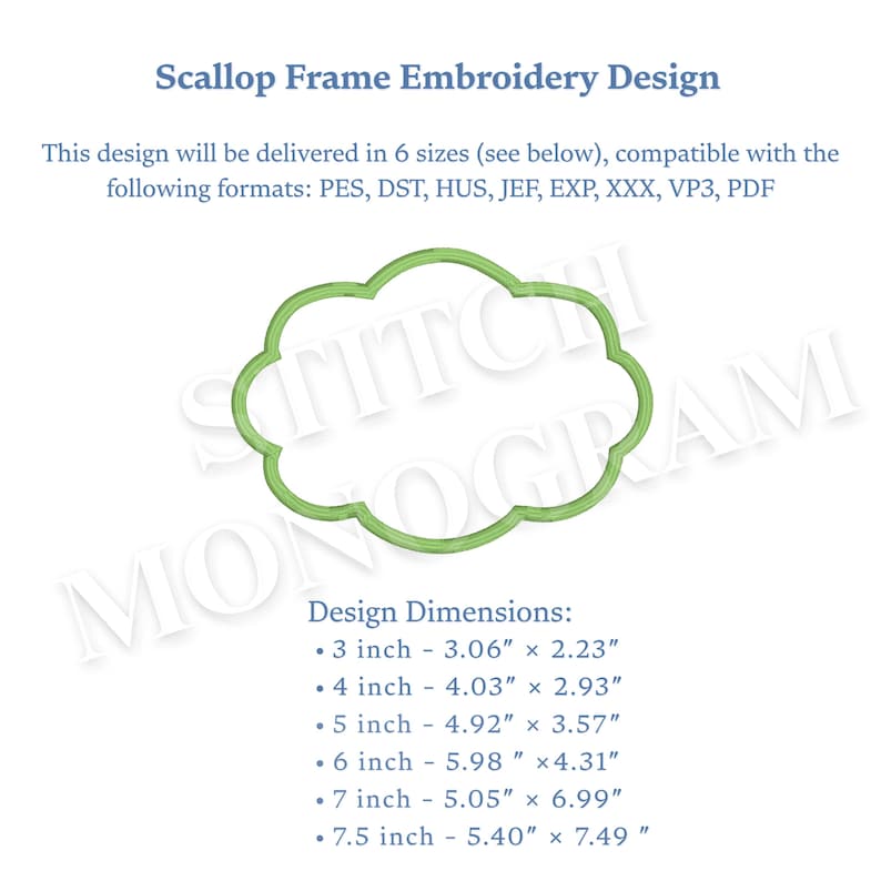 Scallop Frame Monogram Embroidery Design, Machine Embroidery File | 6 ...