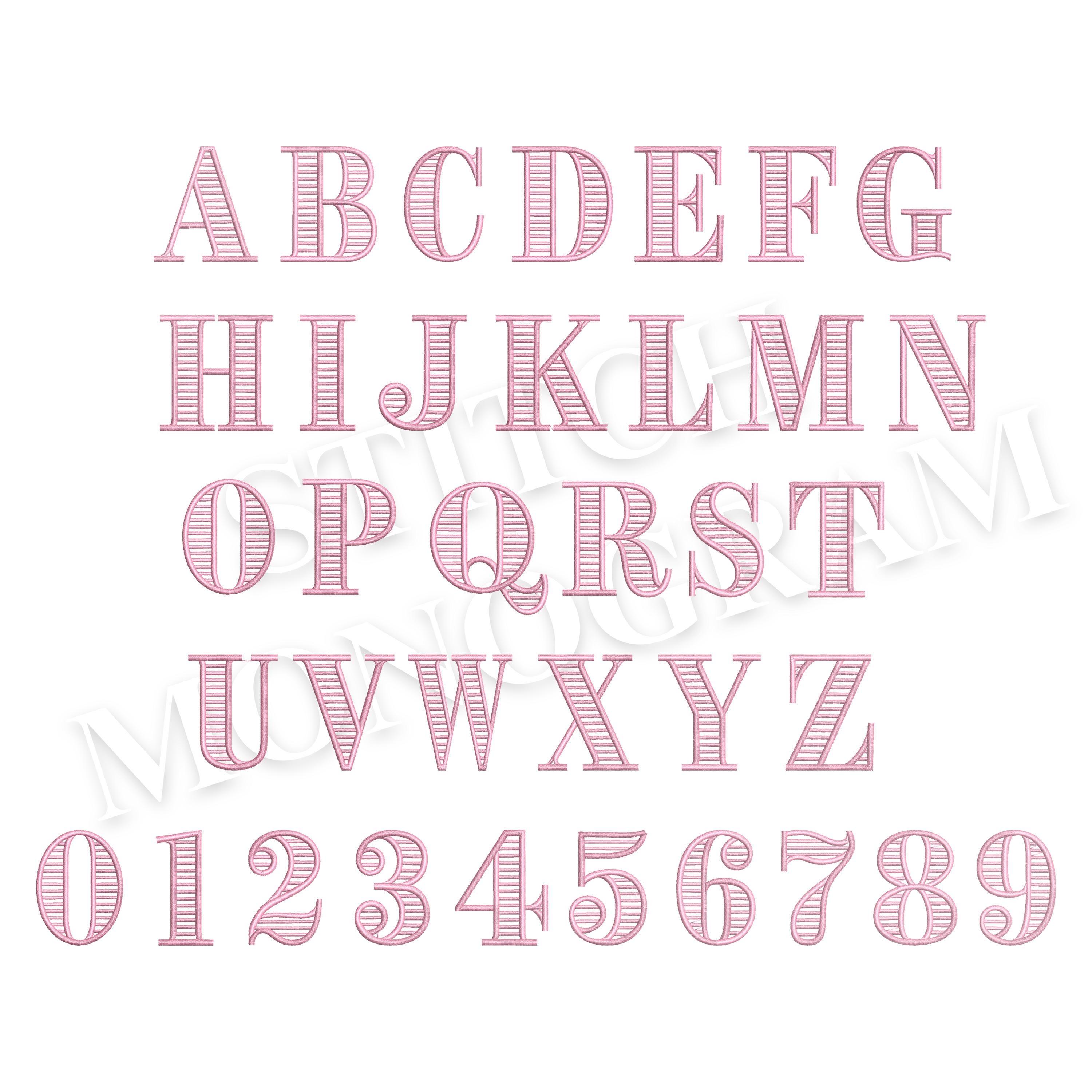Striped Serif Monogram Font Machine Embroidery Files in 10 Sizes ...