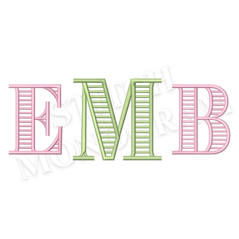 Striped Serif Monogram Font Machine Embroidery Files in 10 Sizes ...