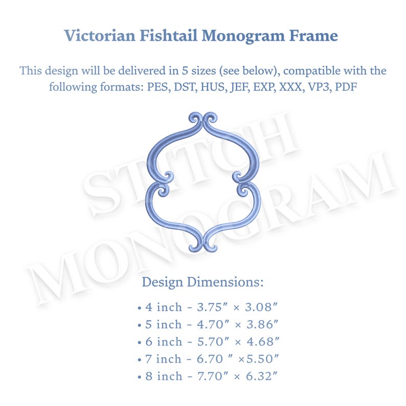 Victorian Fishtail Monogram Frame Crest Embroidery Design – Monogram ...