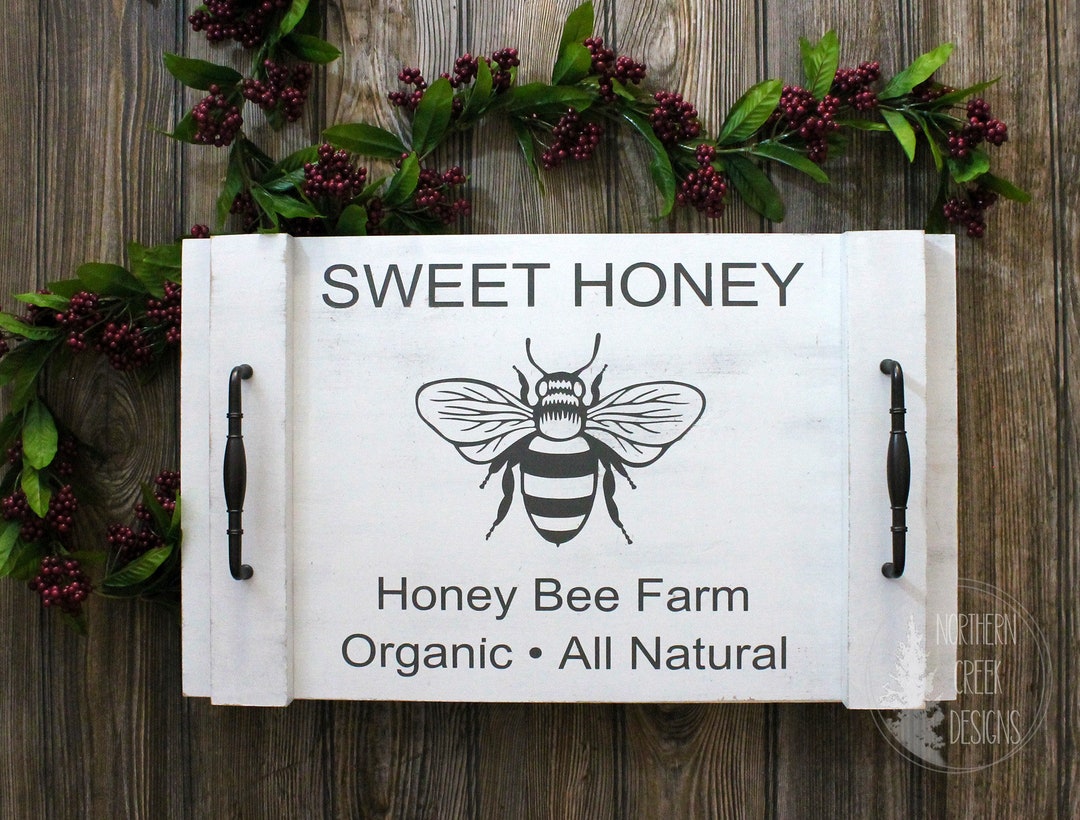 Bee Serving Tray With Handles | Rustic Wood Serving Tray | Bee Decor ...