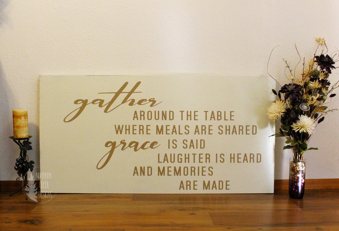 Gather Around the Table Wood Sign | Kitchen Decor | Rustic Wood Sign ...