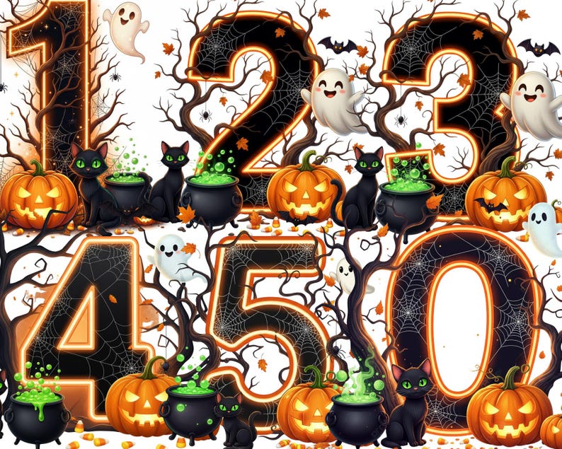 Halloween Numbers PNG Bundle | Spooky Sublimation Clipart | Digital ...