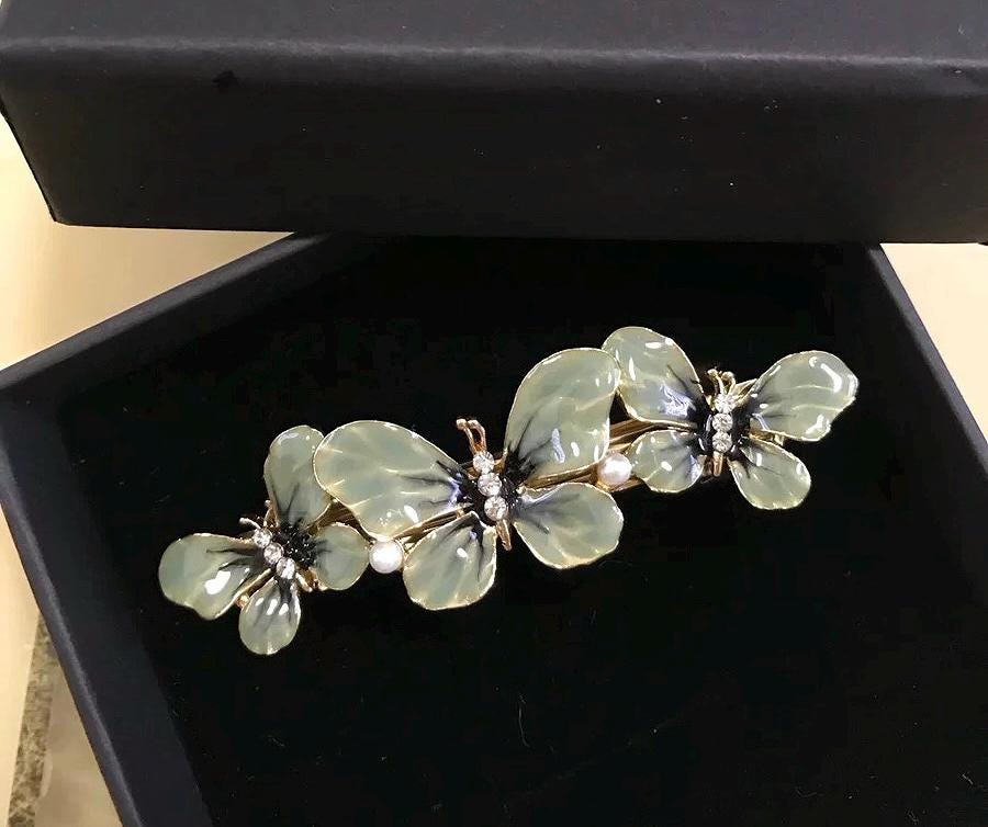 Vintage Butterfly Hair Clip, Artistic Enamel Green Barrette, Retro Chic ...