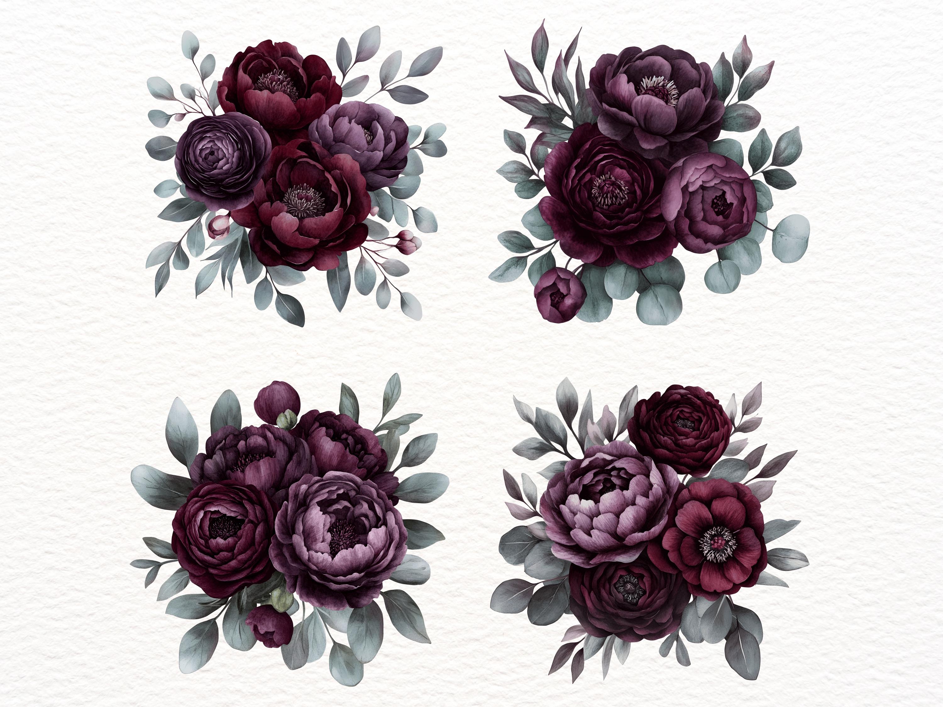 Watercolor Purple Peony Clipart: Floral PNG Bundle (digital Download ...