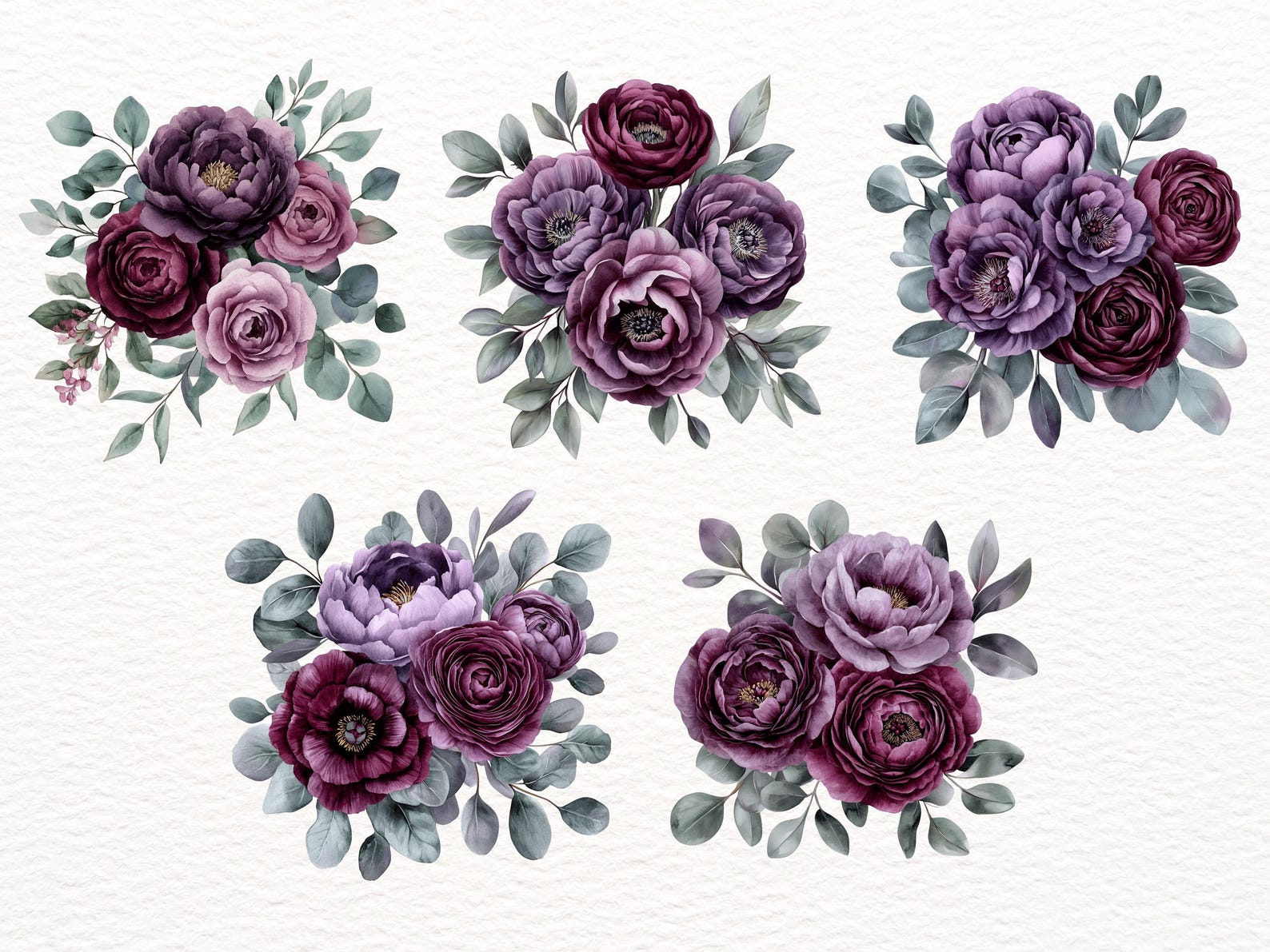 Watercolor Purple Peony Clipart: Floral PNG Bundle (digital Download ...